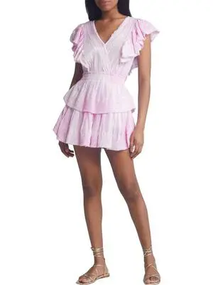 LoveShackFancy Gwen Ruffle Cotton Eyelet Minidress - Peony Pink