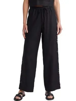 Rails Emmie Linen Drawstring Pants - Black Eyelet