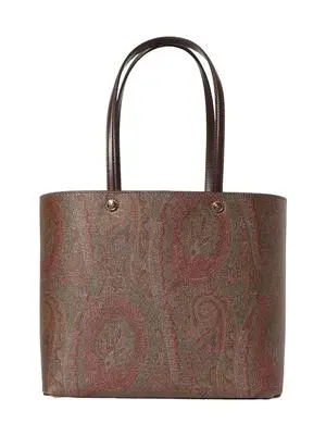 Etro Essential Paisley Print Coated Cotton Bag With Calfskin Details - Brown