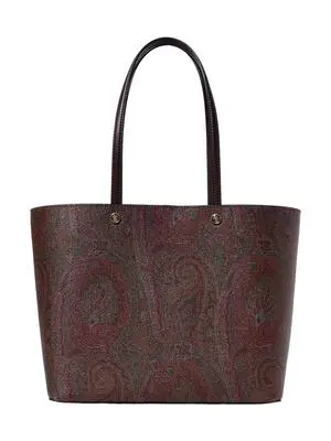 Etro Essential Paisley Print Coated Cotton Tote Bag With Pegaso Logo - Brown