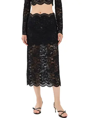 Rabanne Midi Skirt In Lace - Black