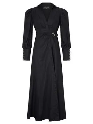 AQUA BLU AUSTRALIA Celine French Linen Wrap Maxi Dress - Nero