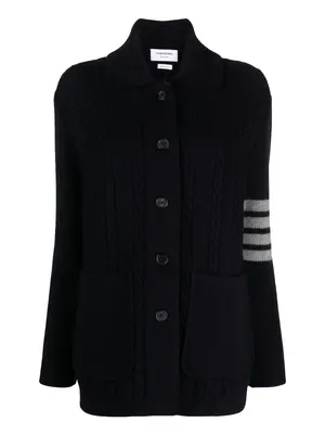 Thom Browne Spread-collar Cable-knit Cardigan - Blue