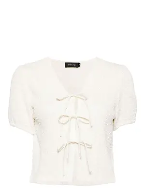 TOUT A COUP Textured Front-tie T-shirt - White