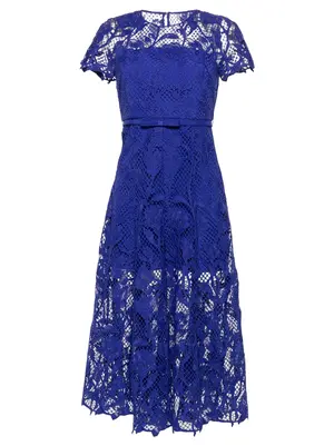 SELF-PORTRAIT Floral-lace Belted Midi Dress - Blue