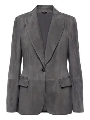 Brunello Cucinelli Single-breasted Suede Blazer - Grey