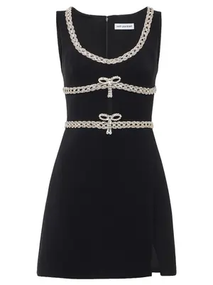 SELF-PORTRAIT Crystal-embellished Crêpe Minidress - Black