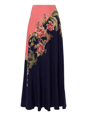 Etro Printed Silk Crêpe De Chine Maxi Skirt - Blue