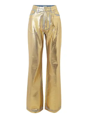 Rabanne RABANNE Coated Metallic Bootcut Jeans Gold