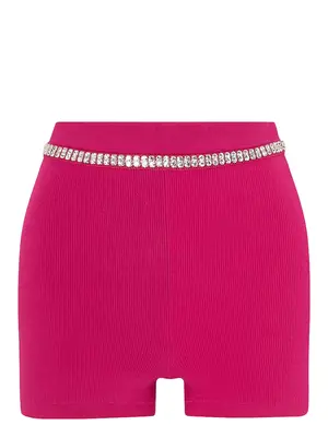 Rabanne Crystal-embellished Ribbed-jersey Shorts - Pink