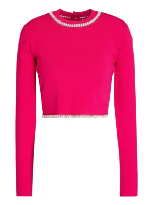 Rabanne Cropped Crystal-embellished Ribbed-knit Sweater - Fuchsia