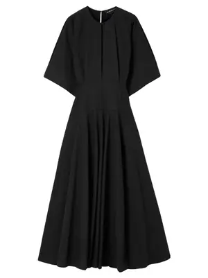 Brandon Maxwell The Darcy Cutout Pleated Cotton Midi Dress - Black