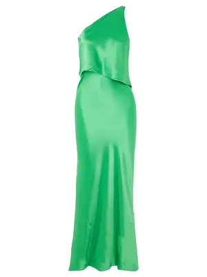 Staud Naomi One-shoulder Layered Satin Maxi Dress - Green