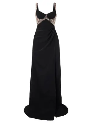 Unknown Sabina Bilenko Wrap-effect Crystal-embellished Cady Gown - Black