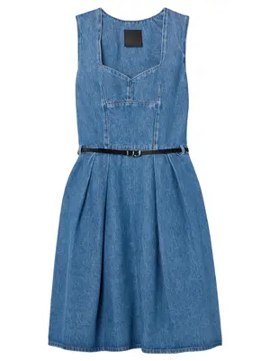 Givenchy Voyou Belted Pleated Denim Mini Dress - Blue