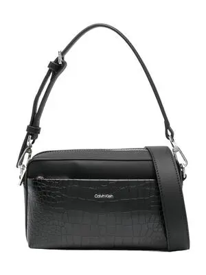 CALVIN KLEIN Embossed Crocodile-Effect Logo Plaque Shoulder Bag