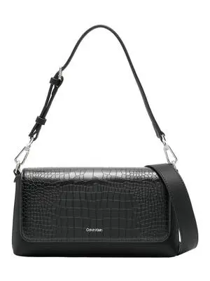 CALVIN KLEIN Embossed Crocodile-Effect Logo Plaque Shoulder Bag