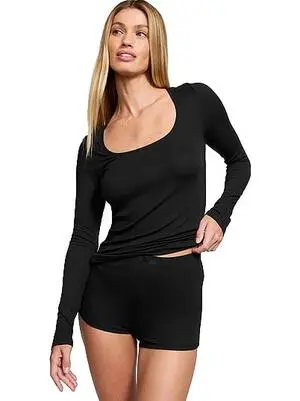 Victoria's Secret Sosoft™ Modal Ribbed Scoop Long-sleeve Shortie Set - Black