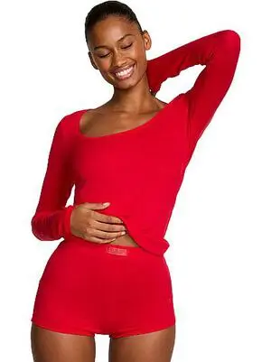 Victoria's Secret Sosoft™ Modal Ribbed Scoop Long-sleeve Shortie Set Red