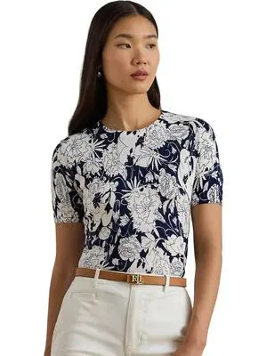 Ralph Lauren Floral Cotton-blend Short-sleeve Sweater - White/navy