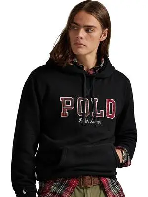 Ralph Lauren Fleece Hoodie With Plaid Logo - Polo Black