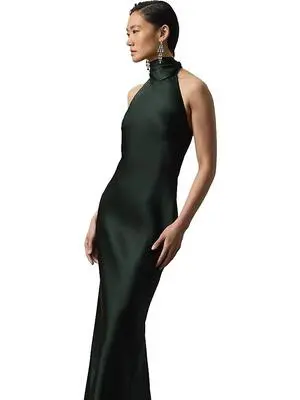 Ralph Lauren Chilton Stretch Satin Evening Dress - Dark Racing Green