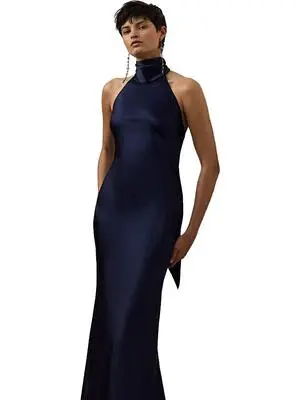 Ralph Lauren Chilton Stretch Satin Evening Dress - Lux Navy