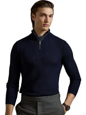 Ralph Lauren Textured Silk-cotton Quarter-zip Sweater - Classic Chairman Navy