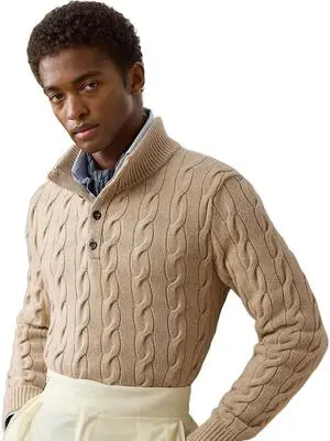 Ralph Lauren Ralph Lauren Cable-Knit Cashmere Mockneck Sweater Champagne Melange