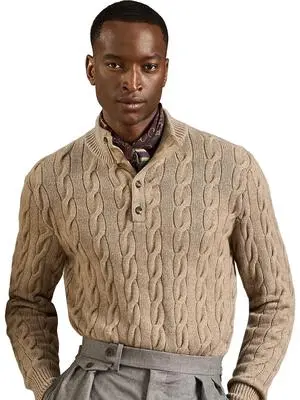 Ralph Lauren Ralph Lauren Cable-Knit Cashmere Mockneck Sweater Chestnut Melange