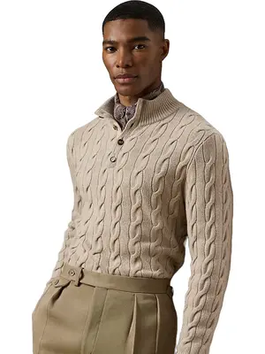 Ralph Lauren Ralph Lauren Cable-Knit Cashmere Mockneck Sweater Oatmeal Melange