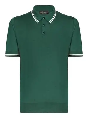 Dolce & Gabbana Striped-border Silk Polo Shirt - Green