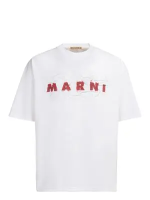 Marni Wrinkled-logo Short-sleeve T-shirt - White