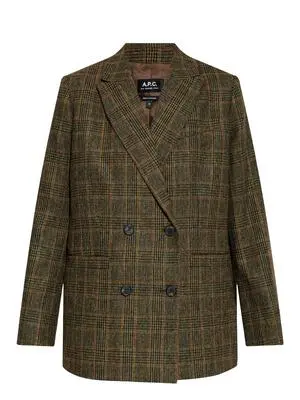 A.p.c. Checked Wool Double-breasted Blazer - Brown