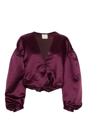 FORTE_FORTE Satin V-neck Blouse - Purple