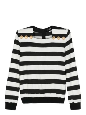 Balmain Embossed-button Striped Jumper - Black