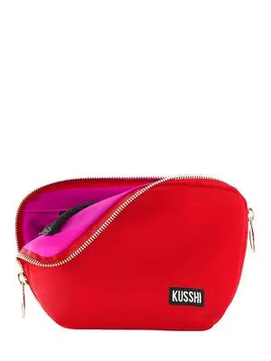 KUSSHI Everyday Makeup Bag - Candy Apple Red/ Pink Nylon