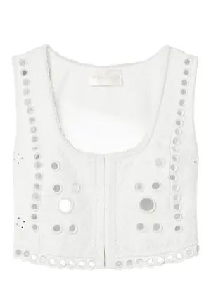 LOVESHACKFANCY LOVESHACKFANCY Cayman Cropped Paillette-embellished Embroidered Linen Top