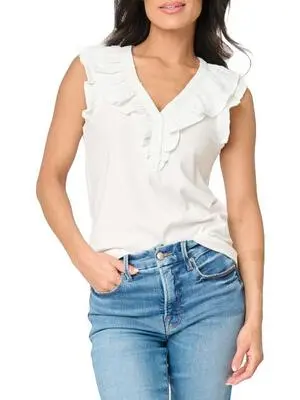 GIBSONLOOK Ruffle Trim Mixed Media Top - Off White