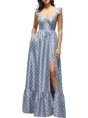 Dessy Collection Floral Jacquard Corset Bodice Gown - Chambray
