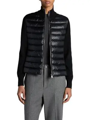 Moncler Moncler Quilted Down And Wool Knit Cardigan Black