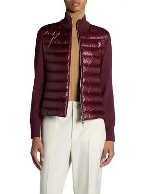 Moncler Moncler Quilted Down And Wool Knit Cardigan Burgundy