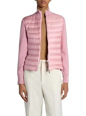 Moncler Moncler Quilted Down And Wool Knit Cardigan Rose Pink