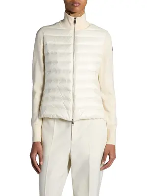 Moncler Moncler Quilted Down And Wool Knit Cardigan White