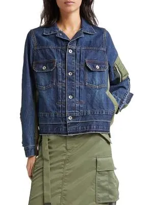 Sacai Denim & Nylon Twill Jacket - Blue 401