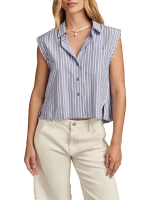 Lucky Brand Lucky Brand Button-Front Sleeveless Top Blue Stripe