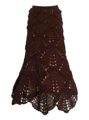 Oscar De La Renta Crocheted Cotton Midi Skirt - Brown