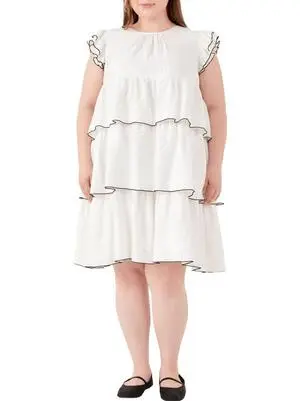 English Factory Contrast Detail Ruffle Babydoll Dress - White