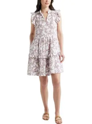 Caslon Caslon(r) Floral Ruffle Gauze Dress Purple Heron Shadowed Tropic