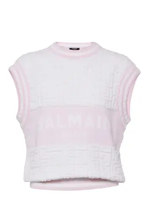 Balmain Monogram Wool And Cotton-blend Knitted Top - White